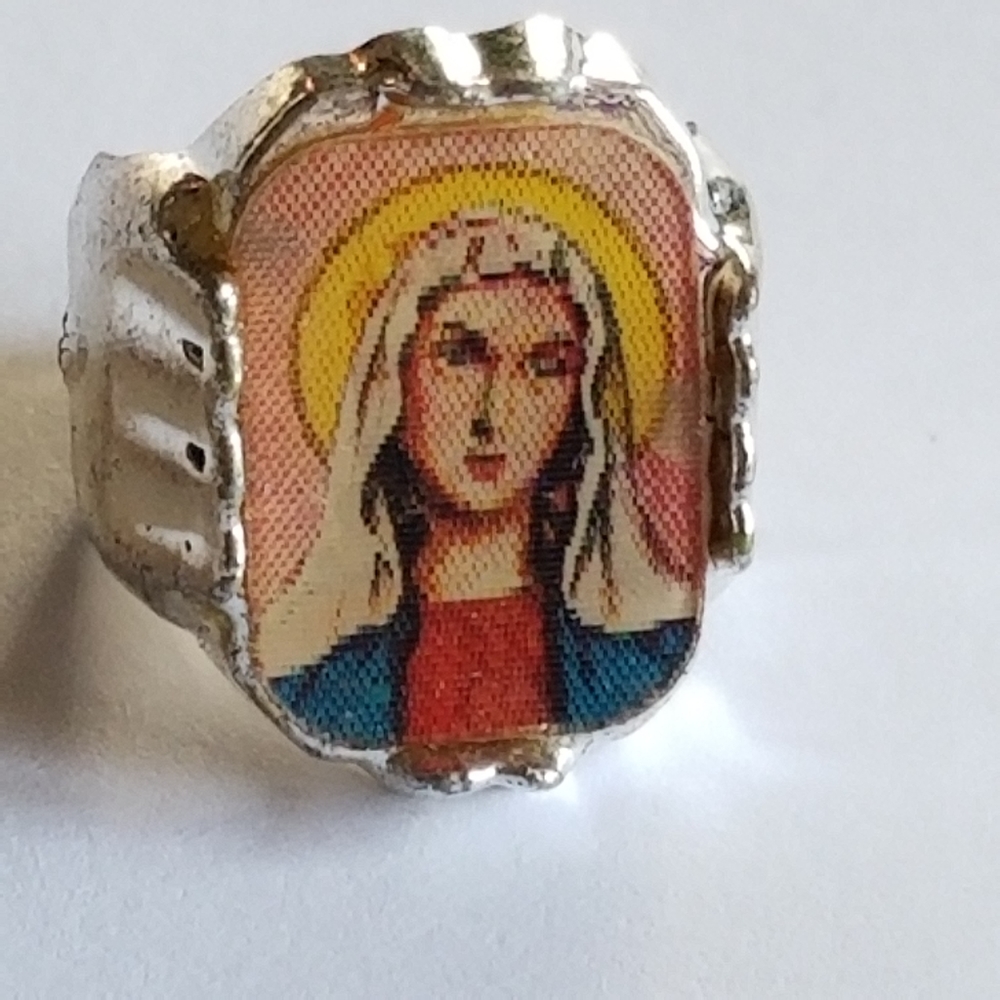 Vintage Lenticular Ring Jesus Mary Silver Tone Vari-V… - Gem